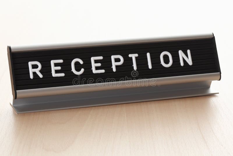 Reception sign on desk stock image. Image of german, hotel - 50489161