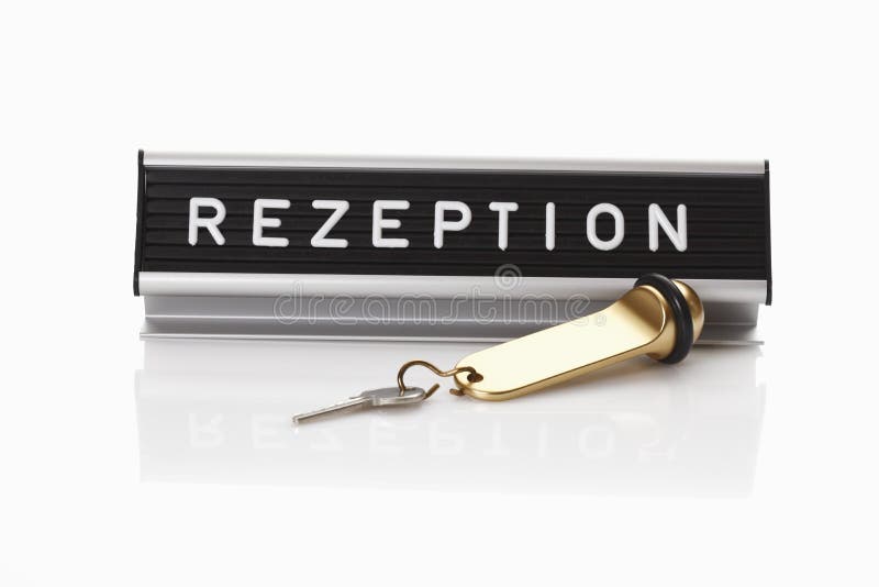 Reception Sign with Hotel Key Stock Photo - Image of black, keyring ...