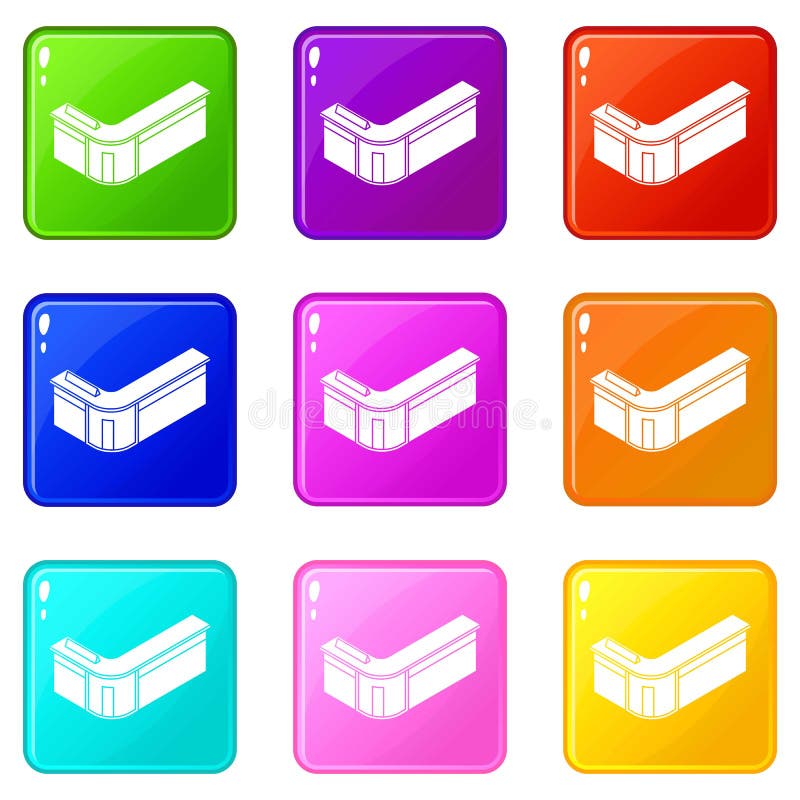 Reception Table Icons Set 9 Color Collection Stock Vector ...
