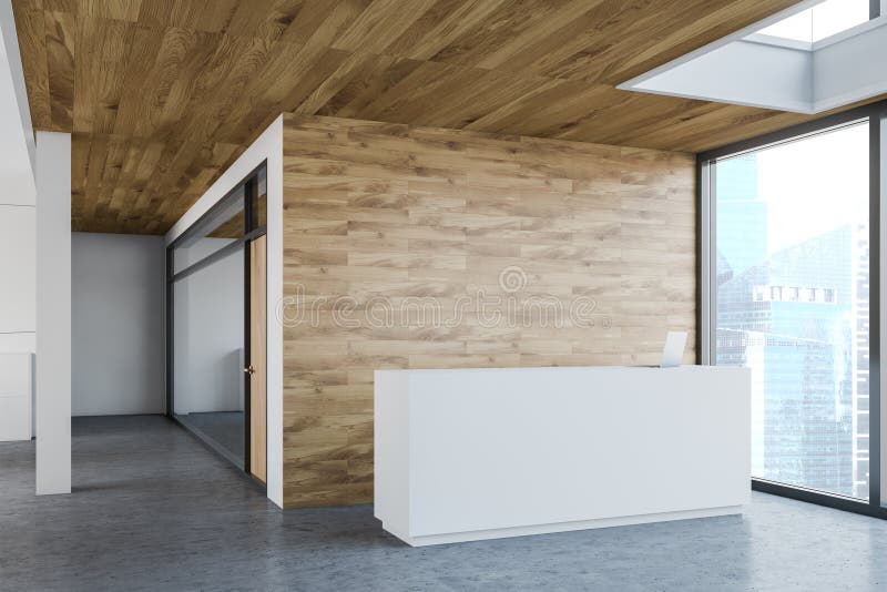 Reception Table in Wooden Office Corner Stock Illustration ...