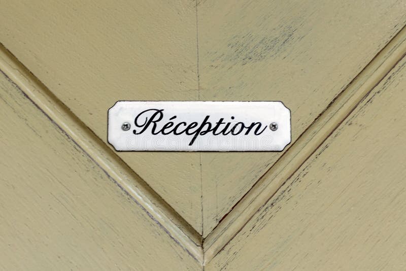 Reception Text Sign on a Vintage Wooden Door. Stock Image - Image of ...