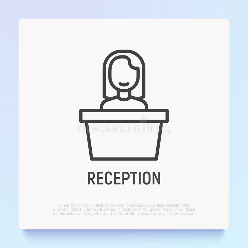 Reception Thin Line Icon: Woman at Reception Desk. Modern Vector ... Reception Thin Line Icon: Woman at Reception Desk. Modern Vector ...