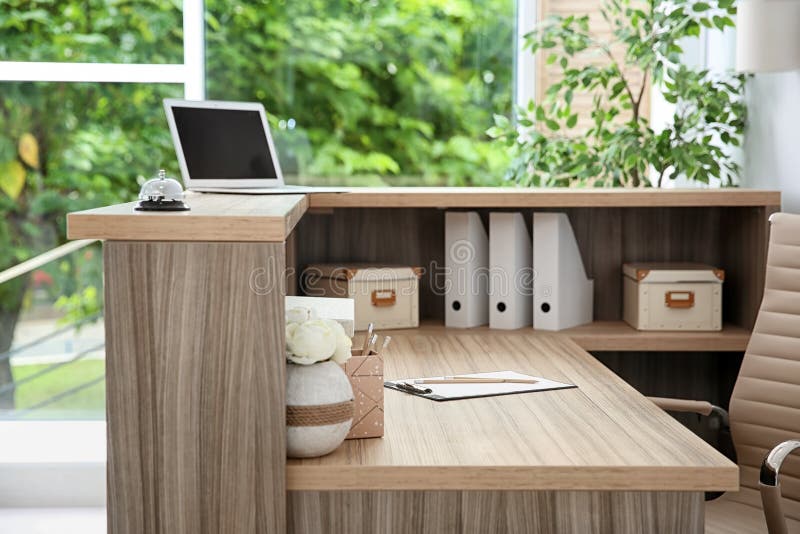 Receptionist Desk in Hotel. Interior Stock Image - Image of office ...