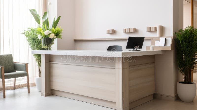 A Receptionist Desk with a Modern and Organized Workspace Stock ...