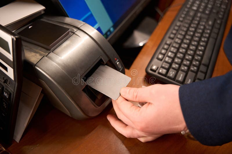 Receptionist at the Hotel Takes Payment for Accommodation Stock Photo ...