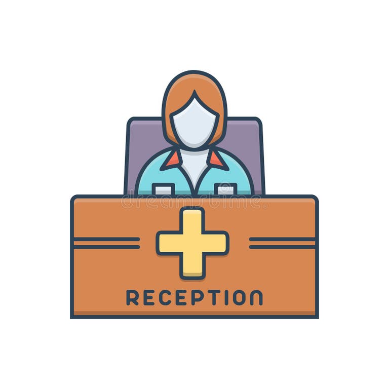 Color Illustration Icon for Receptionist, Counter and Desk Stock ...