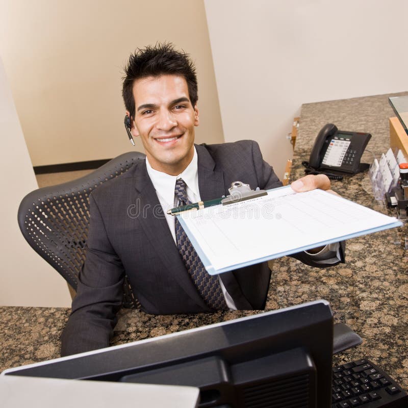 Male Receptionist with Telephone Earpiece Stock Image - Image of ...