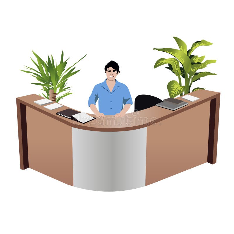 Receptionist at Reception Desk Stock Illustration - Illustration of ...