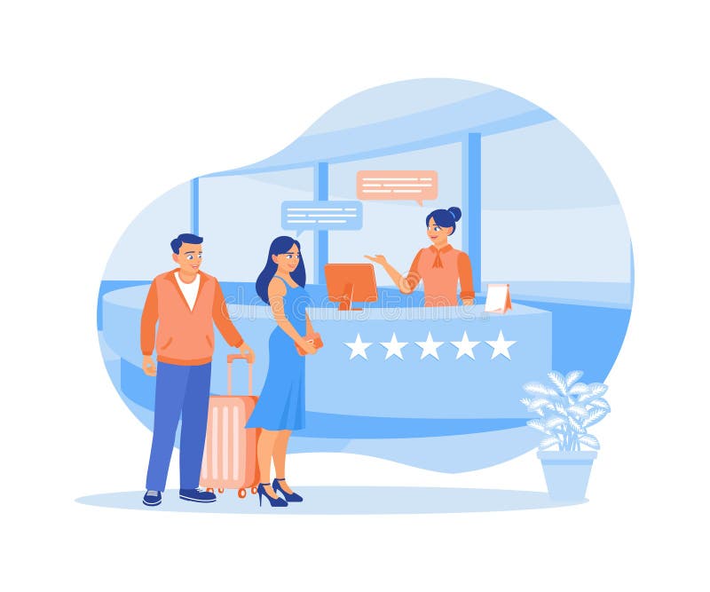 The Receptionist is Standing at the Work Desk. Serving Guests Who Will ...