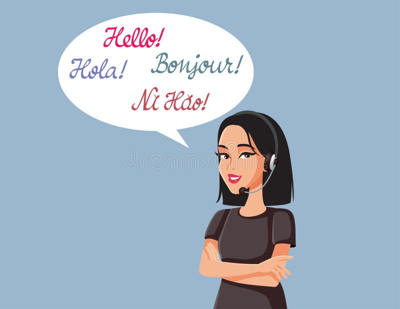 Call Center Worker Saying Hi in Different Languages Vector Cartoon ...