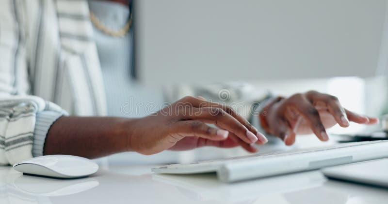 Receptionist, Typing and Hands on Keyboard in Office with Employee ...