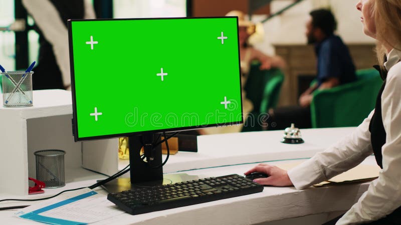 Receptionist Using Greenscreen Pc Stock Video - Video of receptionist ...