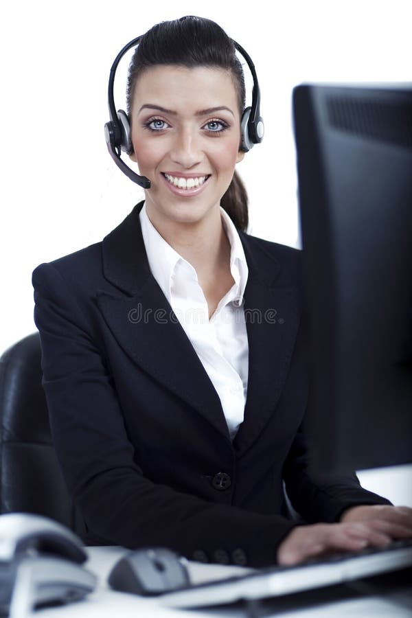 Receptionist at Work with Headset Stock Image - Image of headset ...
