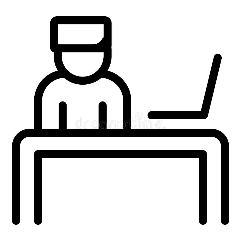 Receptionist Working Behind Desk with Laptop on Counter Icon Stock ...