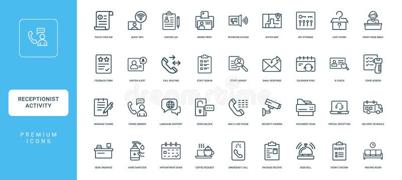 Receptionists Role Modern Office Setting Collection Linear Icons Stock ...
