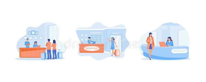 Receptionists are Standing at the Work Desk. Guest Check-in in Hotel ...