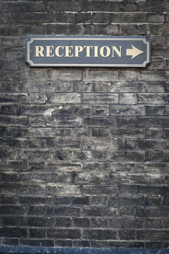 Receptions Sign on Brick Wall Stock Photo - Image of reception, wall ...