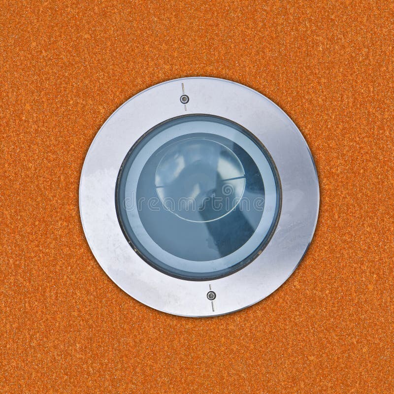 RECESSED CIRCULAR FLOOR LAMP in a Rusty Metal Plate or Pavement Stock ...