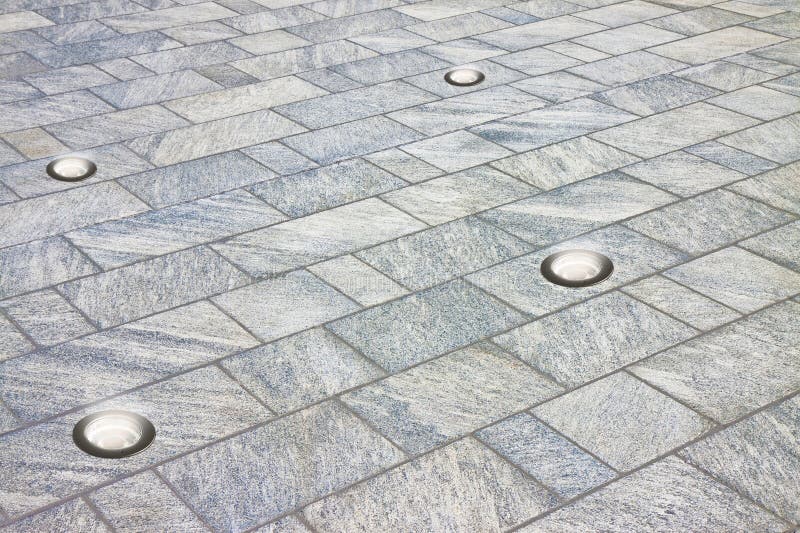 Recessed Modern Floor Lamp, in Circular Shape, on a New Stone Pavement ...