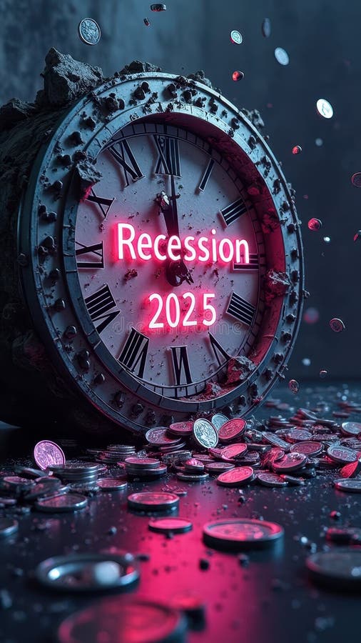 Recession 2025 Clock with Falling Coins Symbolizing Economic Downturn ...