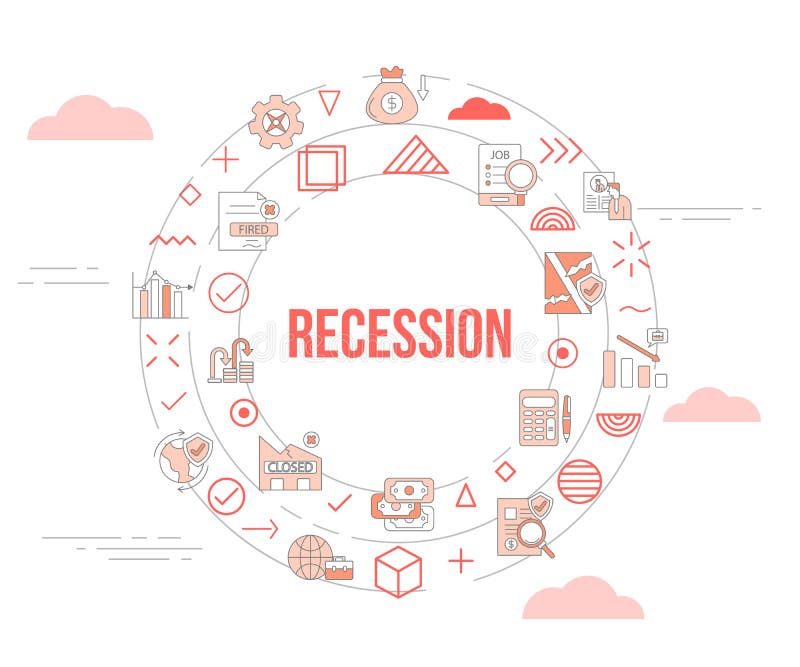 Recession Concept with Icon Set Template Banner and Circle Round Shape ...