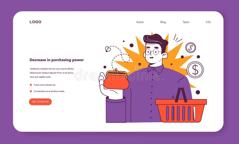 Recession Effect Web Banner or Landing Page. Decrease in Purchasing ...