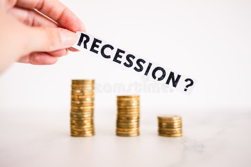Recession Text with Question Mark in Front of Decreasing Stacks of ...