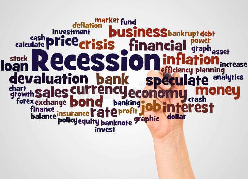 Recession Word Cloud and Hand with Marker Concept Stock Illustration ...