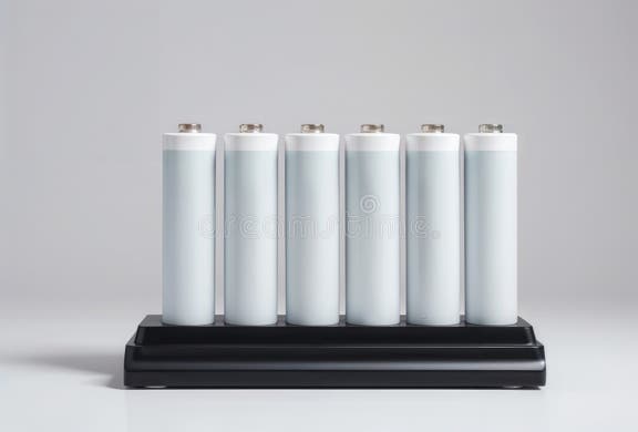 Rechargeable Batteries in Holder on White Surface, Generative Ai Stock ...