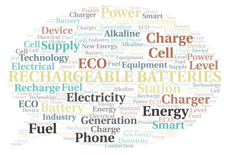 Rechargeable Batteries Typography Word Cloud Create with the Text only ...