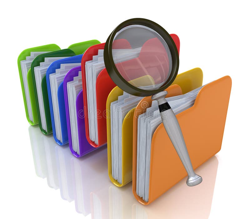 Recherche De Dossier Et De Dossier Avec La Loupe Illustration Stock ...