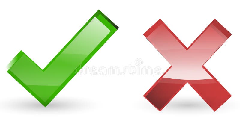 Fout En Juist. Pictogram Vinkje Ja En X. Rood En Groen Kleursymbool ...