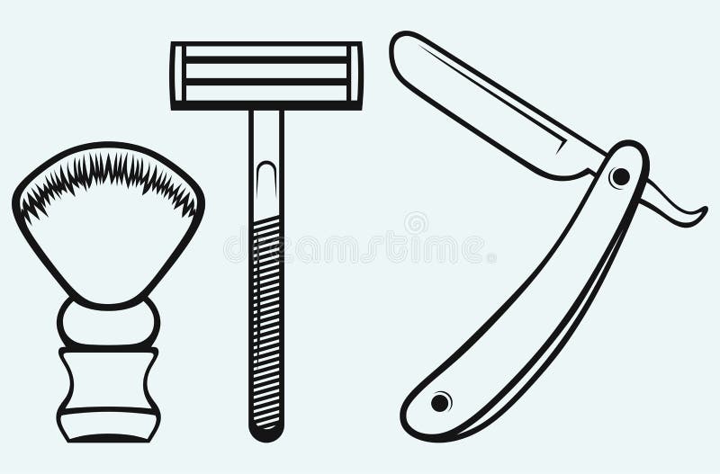 Scheermes en scheerkwast vector illustratie. Illustration of zwart ...