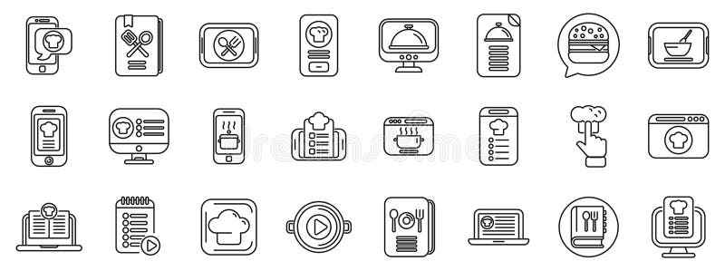 Recipe App Icons Set. Chefs Sharing Recipes and Cooking Tips Using ...