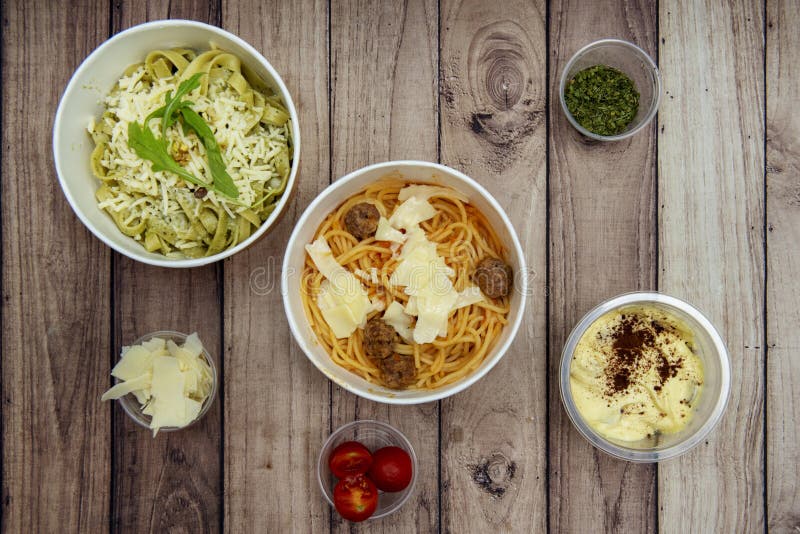 A Recipe for Assorted Pastas in Home Delivery Containers Stock Photo ...