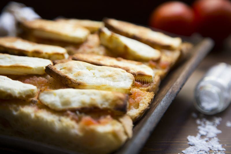 Baked Halloumi Cheese Served with Toasts. Stock Image - Image of cheese ...