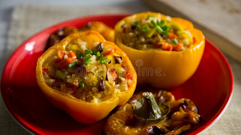 Baked Peppers Stuffed with Rice and Vegetables. Stock Image - Image of ...