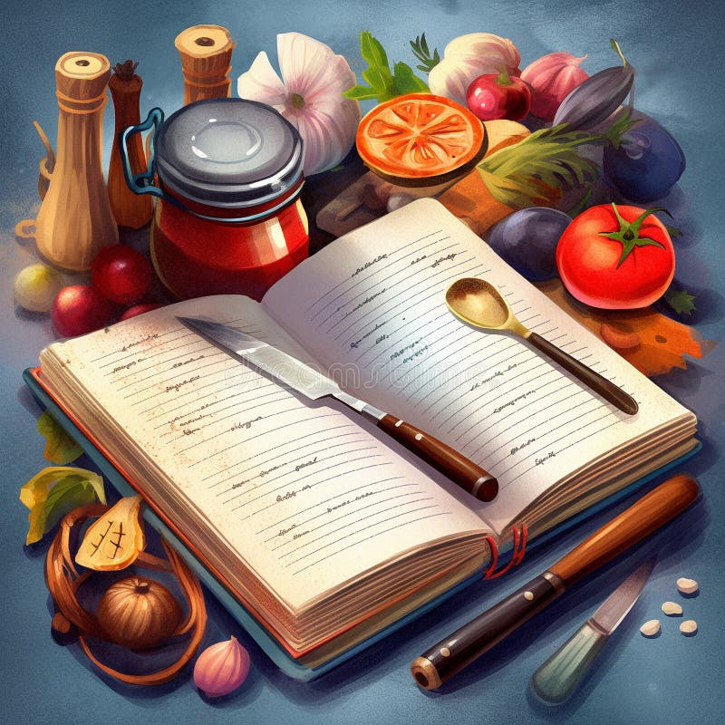The Recipe Book is on the Table. the Cooking Process Stock Illustration ...