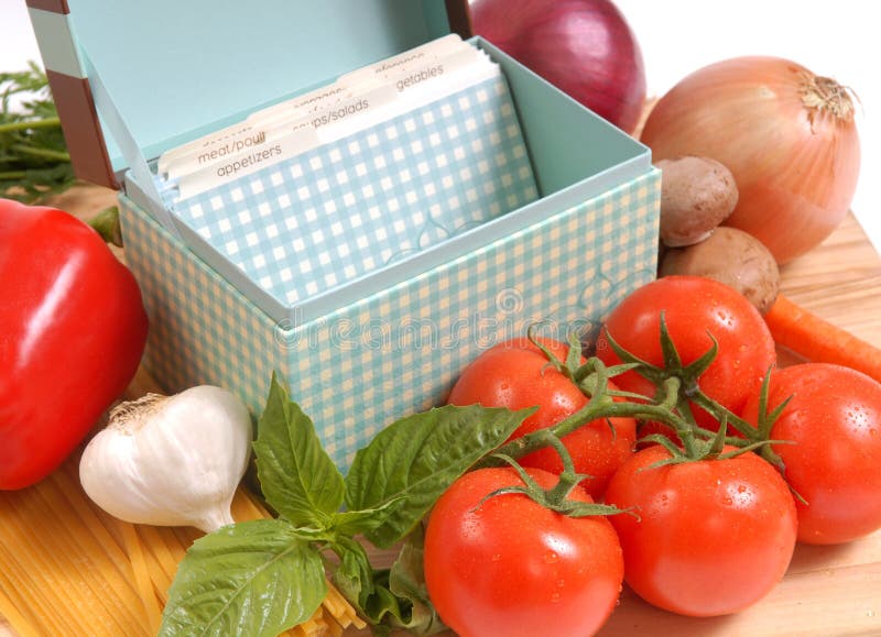 Recipe Box with Ingredients for Spaghetti Stock Photo - Image of ...