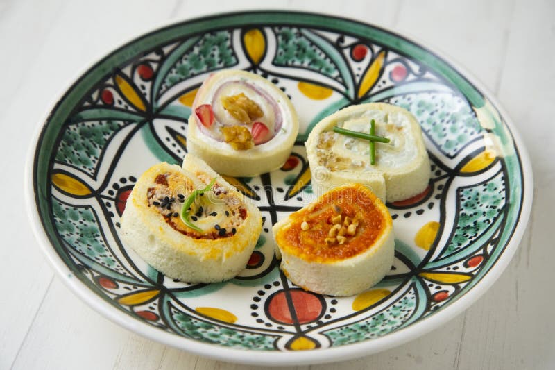 Canapes Made with Sliced Bread Stuffed with Cheese, Nuts, Sobrassada ...