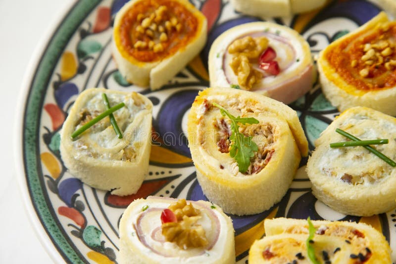Canapes Made with Sliced Bread Stuffed with Cheese, Nuts, Sobrassada ...