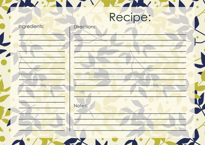 Recipe Card Template Spring Decor Blank. Cartoon Recipe Card Template ...