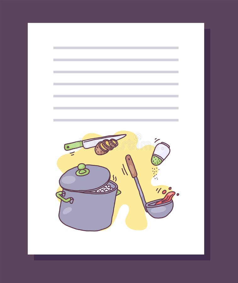 Recipe or Culinary Book Page with Place for Text, Doodle Vector ...