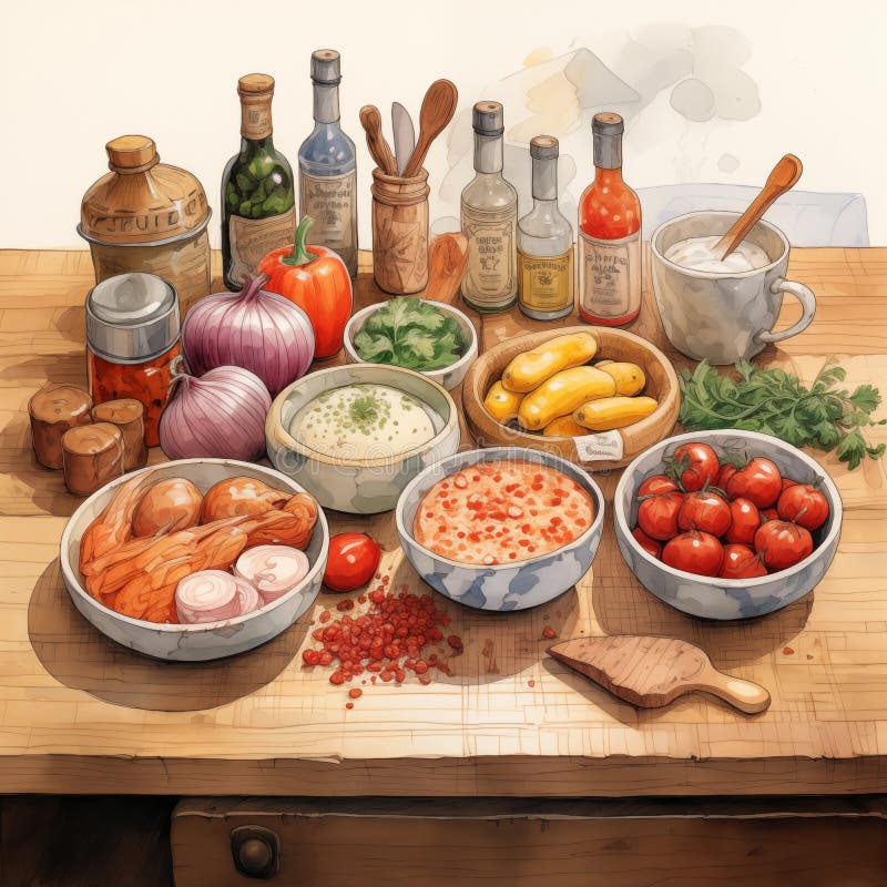 Recipe of Full Way Ingredients on the Table Stock Illustration ...