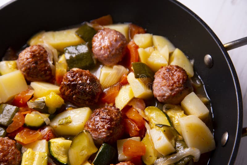 Meatballs Cooked with Assorted Baked Vegetables. Stock Photo - Image of ...