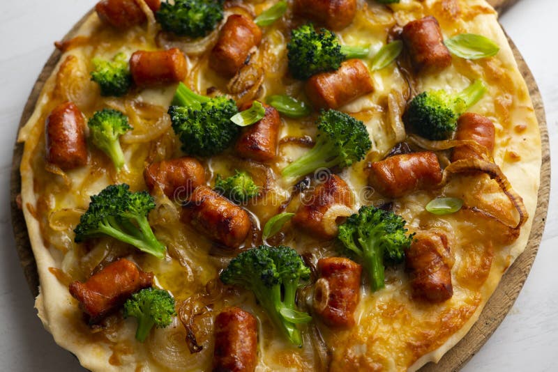 Pizza with Roast Chistorra and Broccoli. Traditional Neapolitan Pizza ...