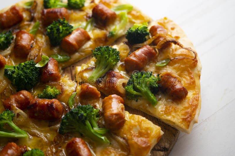 Pizza with Roast Chistorra and Broccoli. Traditional Neapolitan Pizza ...