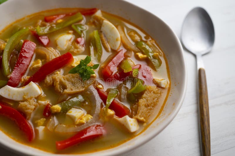 Red and Green Pepper Soup with Tomato and Onion. Stock Image - Image of ...