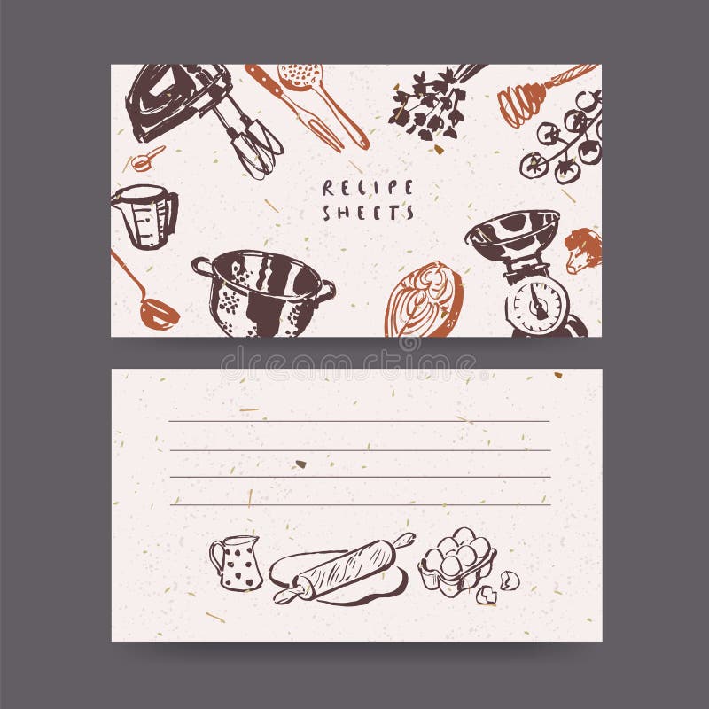Recipe Sheets Decorated with Kitchen Utensils and Vegetable Drawings ...