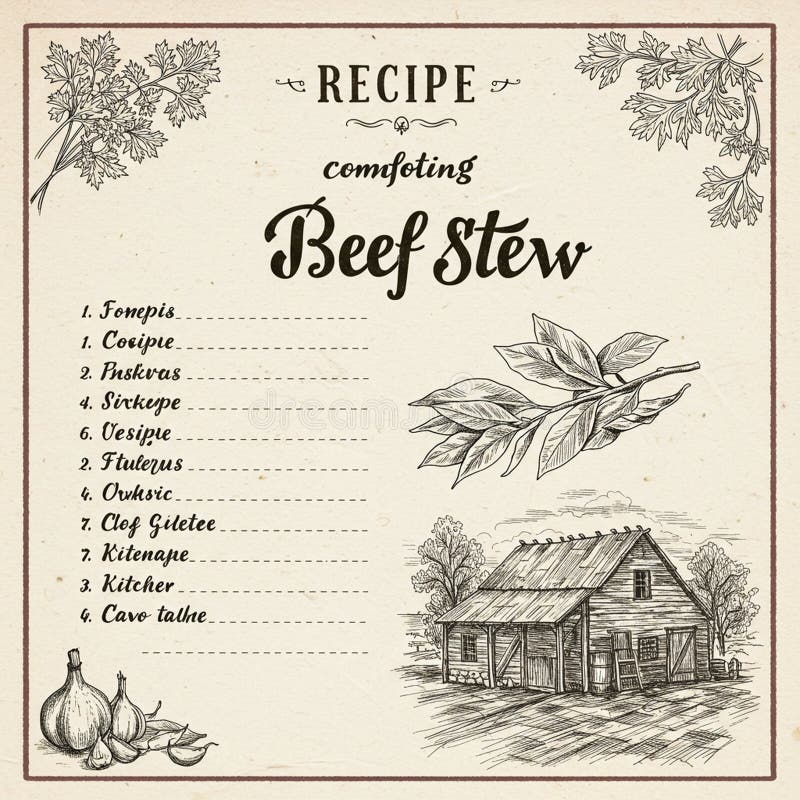 Recipe Template Featuring "Beef Stew" Title in Elegant, Bold Script ...